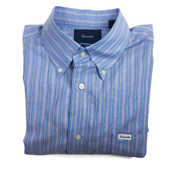 Faconnable | Shirts | Spring Summer Faconnable Ss Blue Striped Shirt L ...